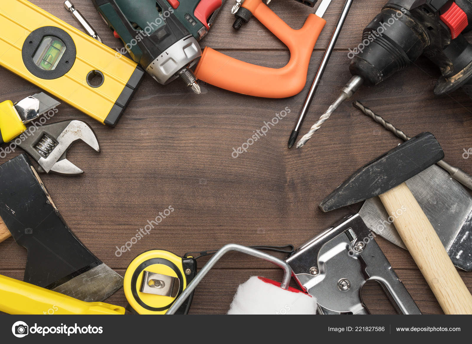 Construction tools background Stock Photo by ©garloon 221827586