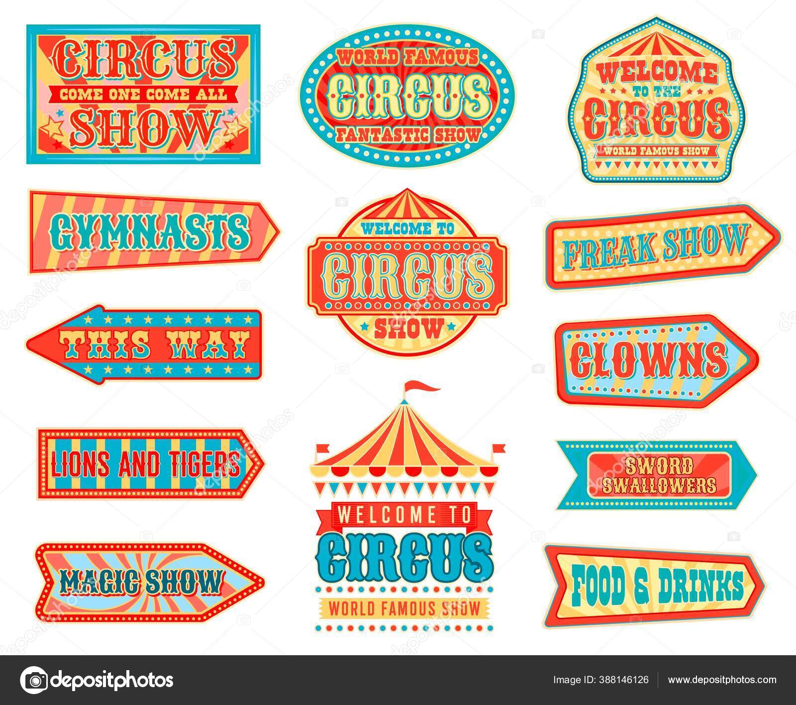 Circus Pointers Arrow Signboards Vector Design Carnival Chapiteau Big ...