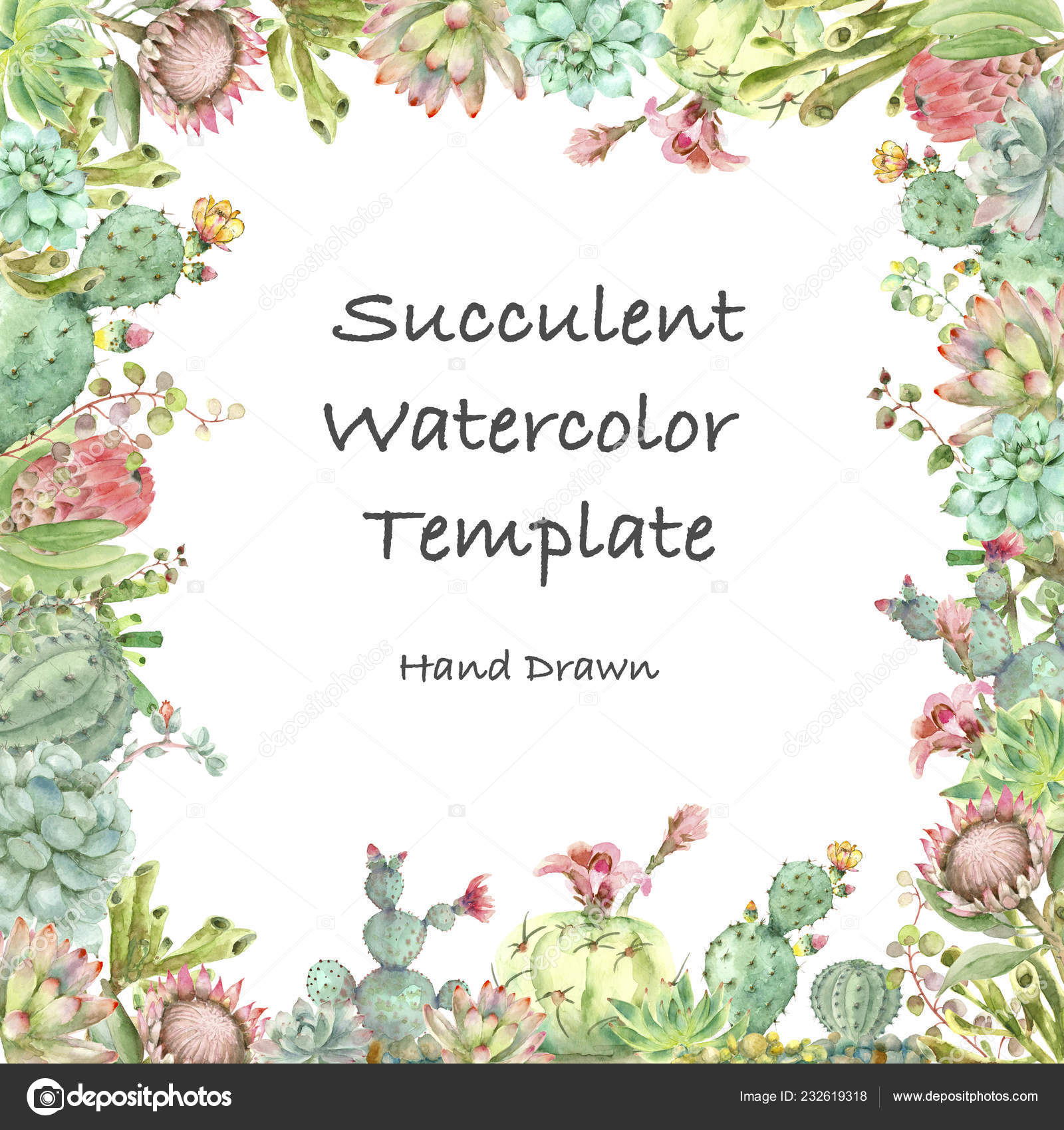 Succulents card watercolor Stock Photo by ©ivofet 232619318