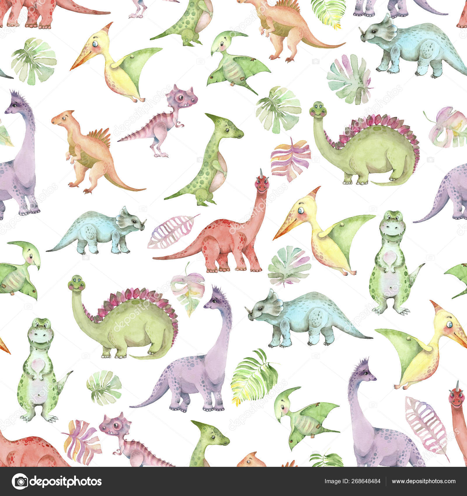 Watercolor dinosaurs pattern Stock Illustration by ©ivofet #268648484