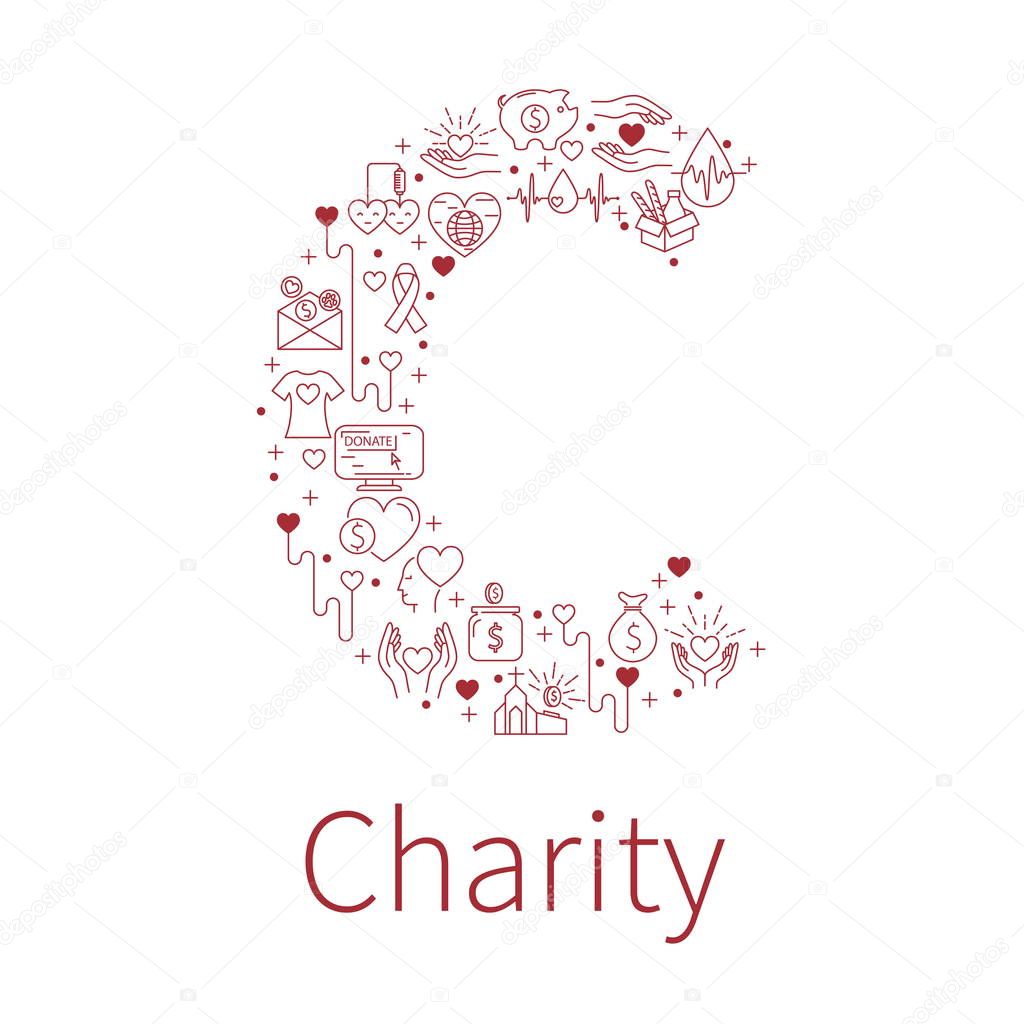 Banderas de caridad de forma de letra mayúscula. 2024