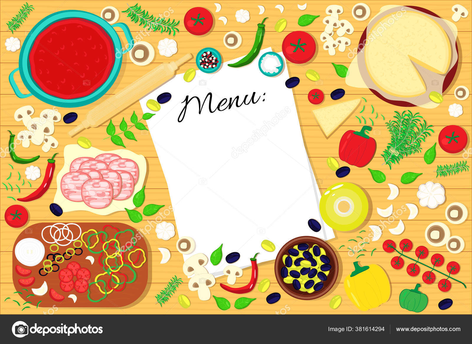 Menu List Table Food Ingredients Vector Illustration Background Stock ...