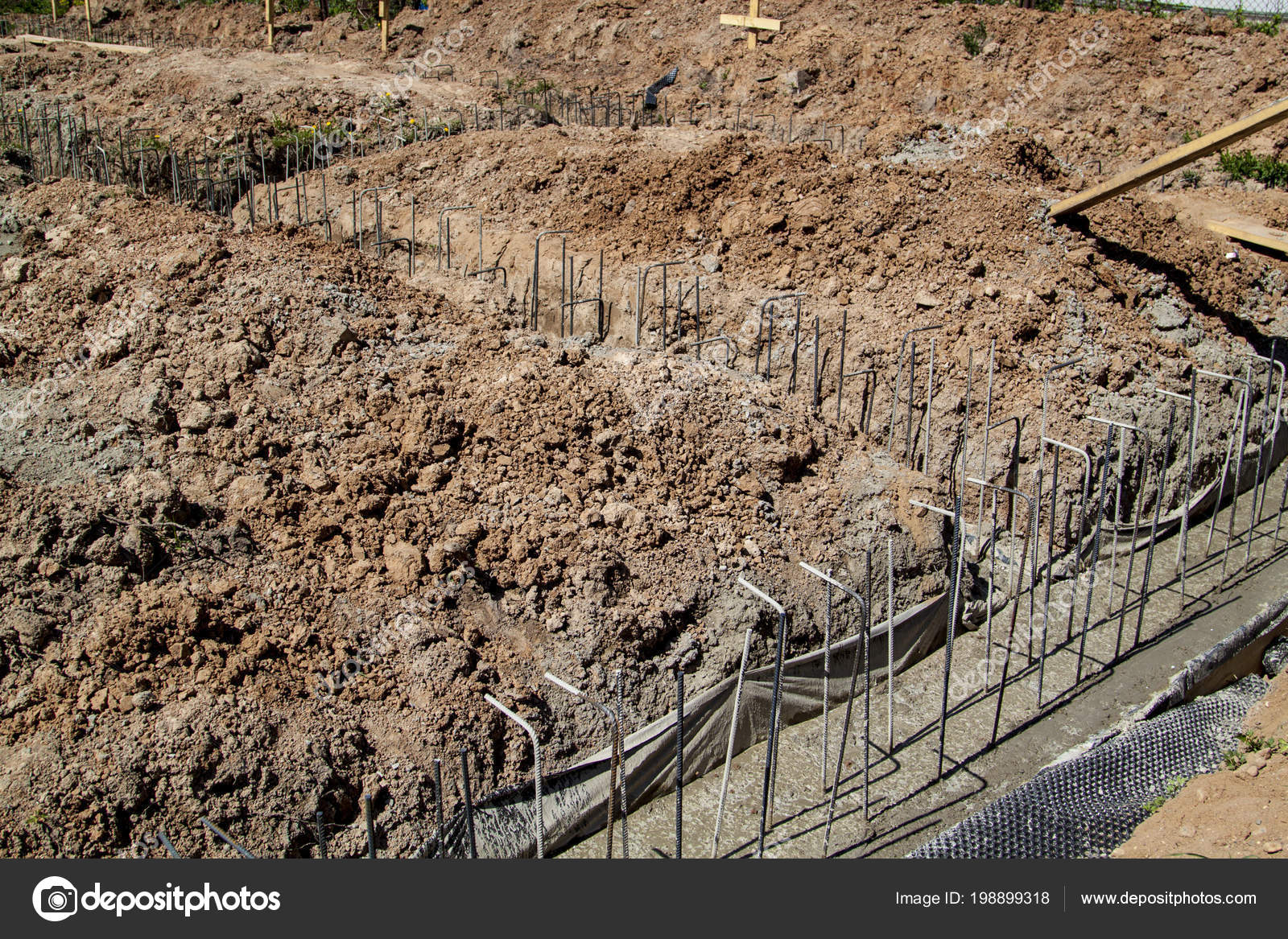 First Stage Pouring Foundation New Building Cement Reinforcements Steel ...