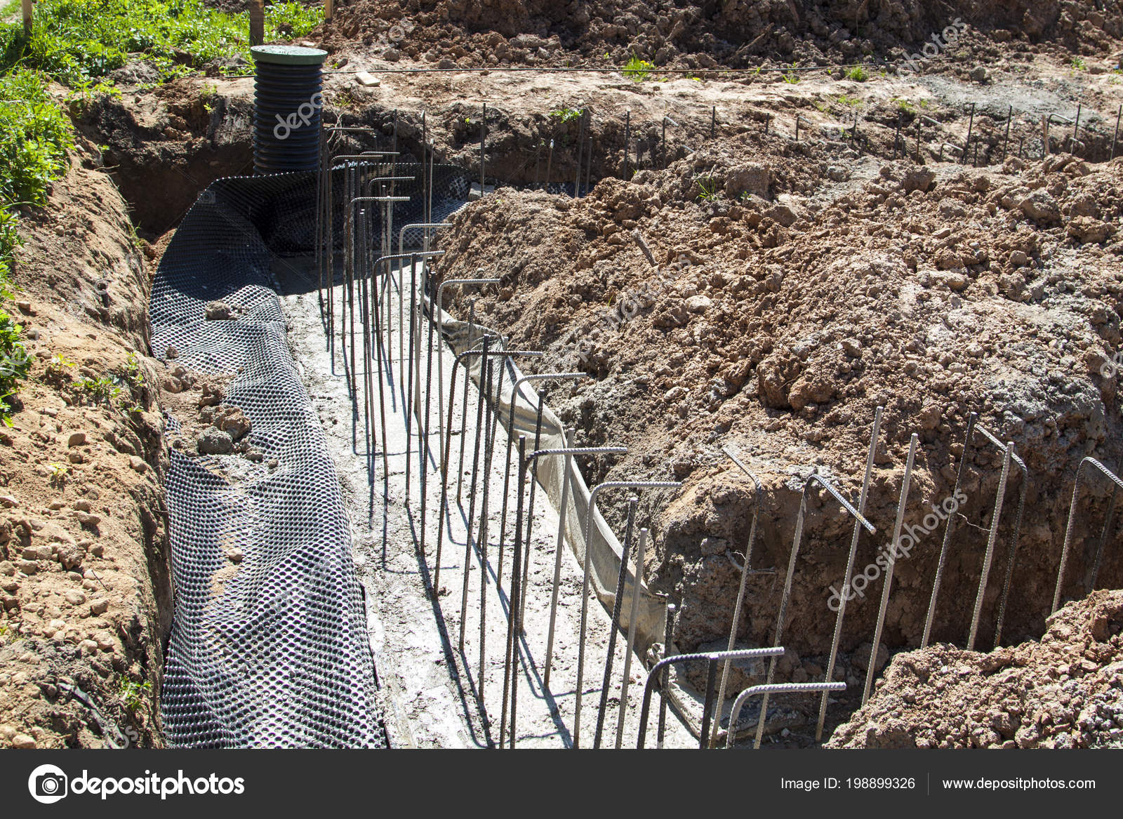 First Stage Pouring Foundation New Building Cement Reinforcements Steel ...