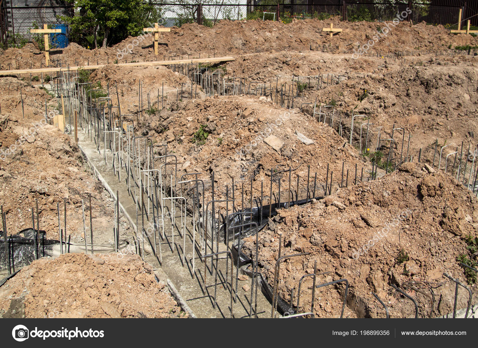 First Stage Pouring Foundation New Building Cement Reinforcements Steel ...