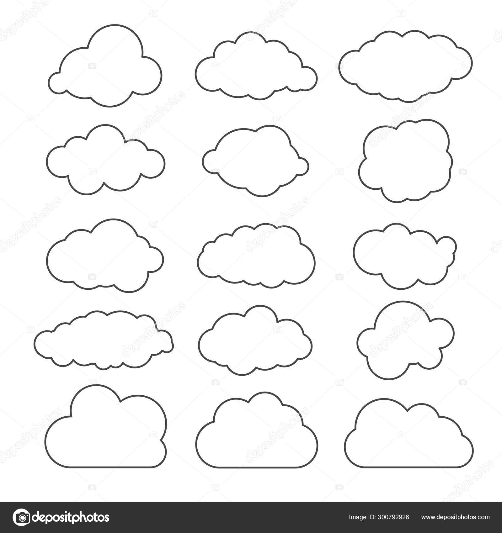 Flat line art design graphic image of paper clouds on white bac Stock ...