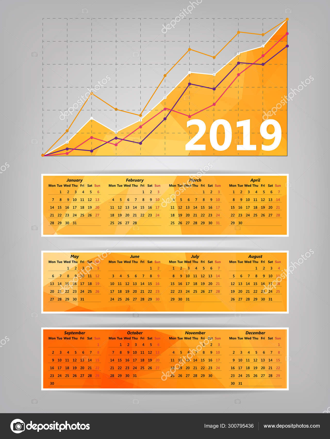 2019 calendar with business statistics chart showing different growing ... 2019 calendar with business statistics chart showing different growing ...