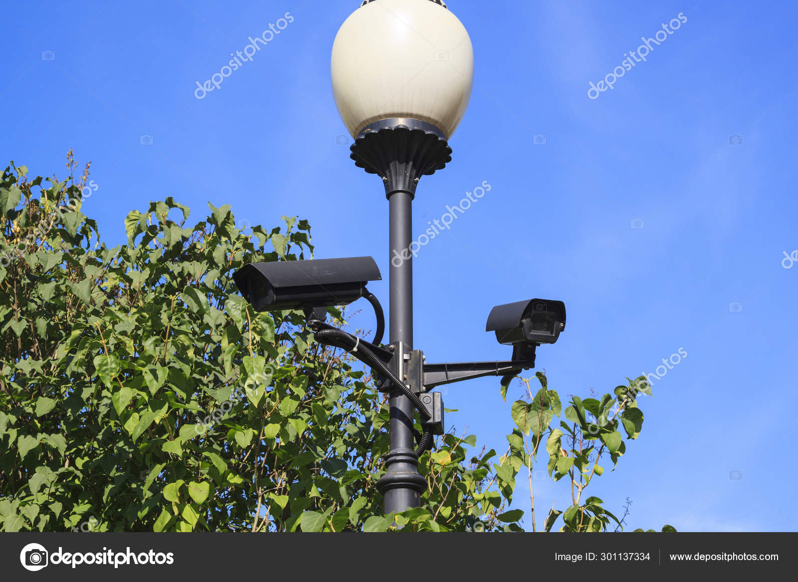 Outdoor video surveillance cameras installed in several d Stock Photo ...