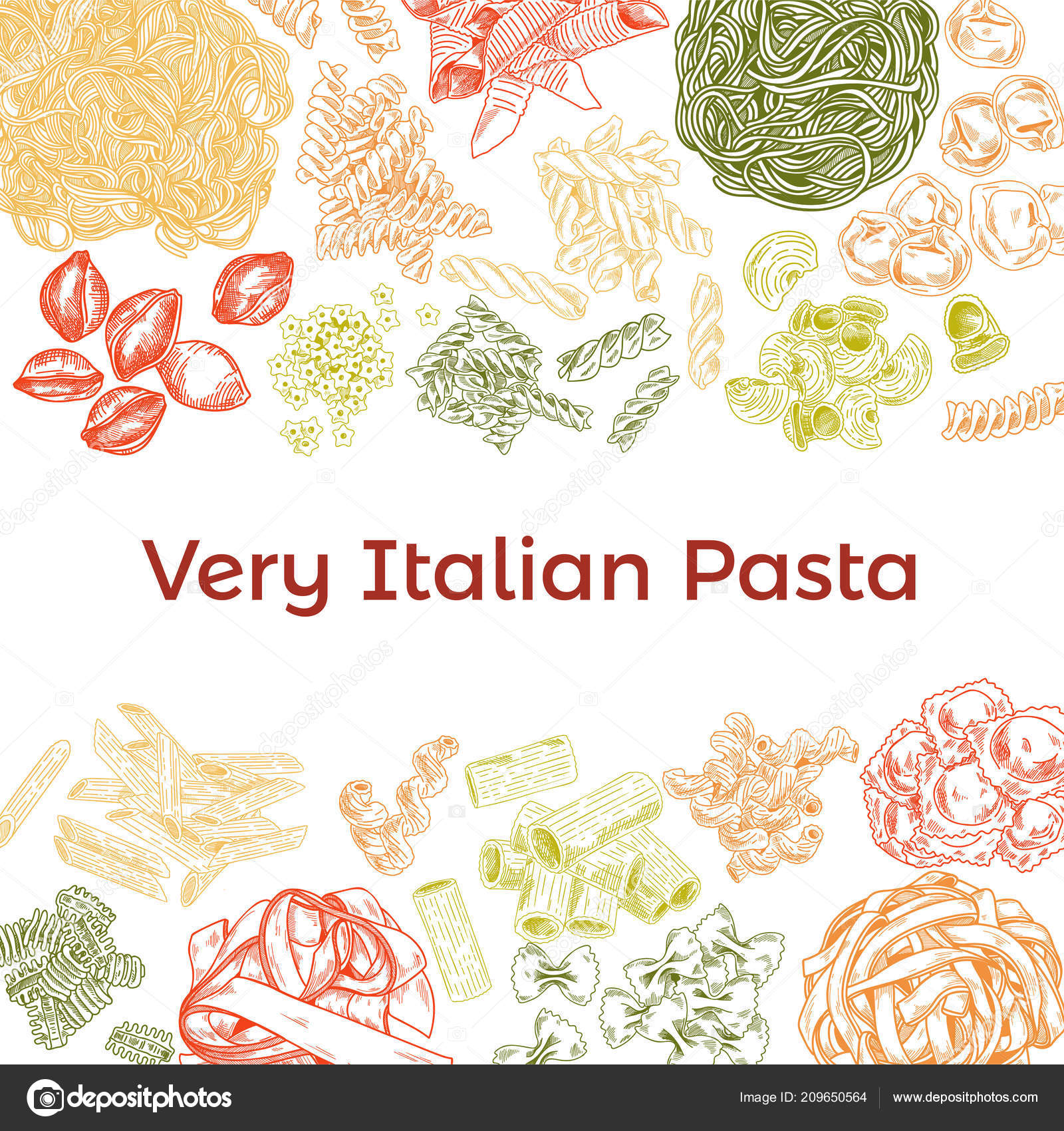 Colored hand drawn pasta elements, vintage vector poster. — Stock Photo ...