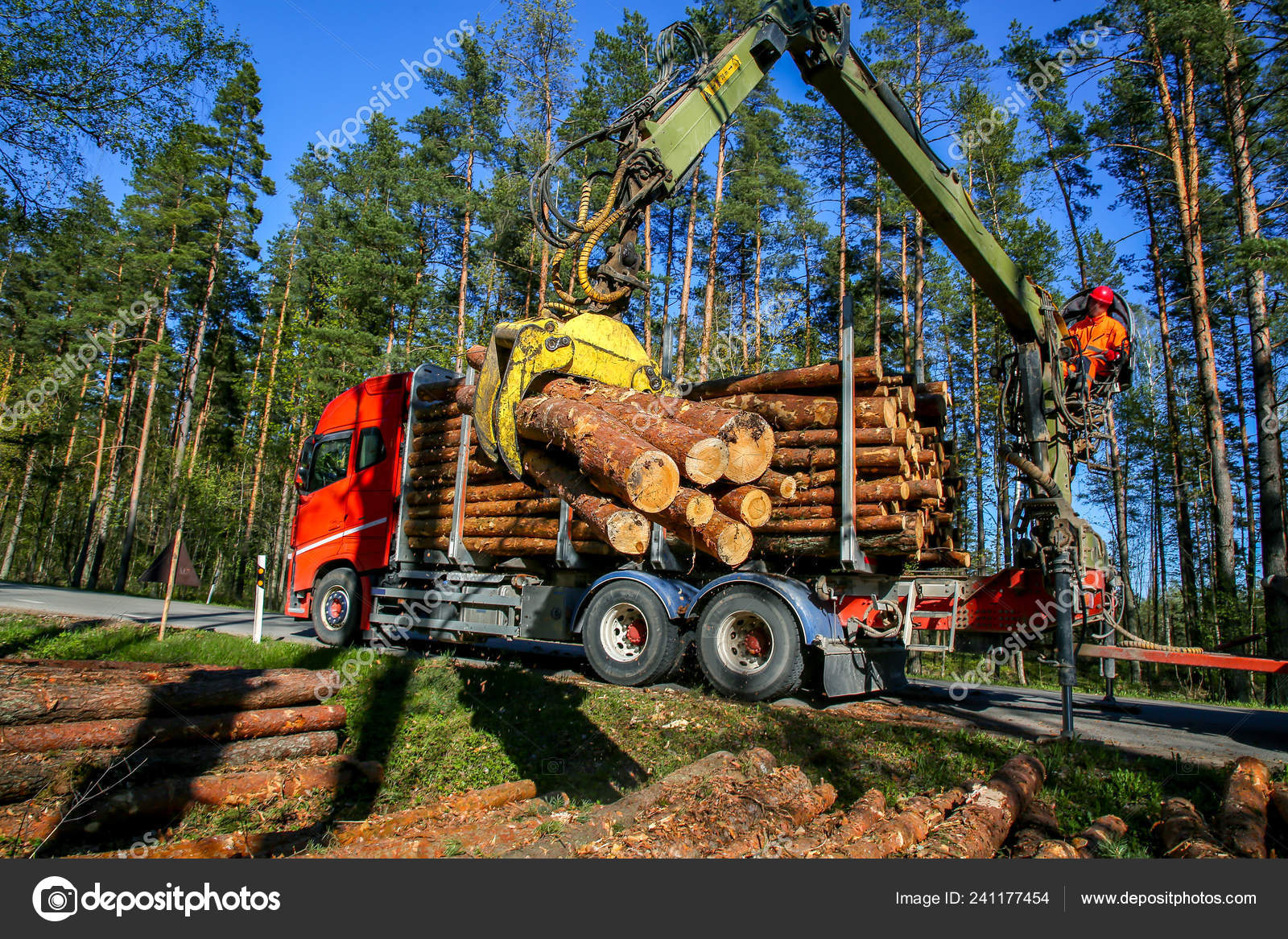 Logging Trucks At Work