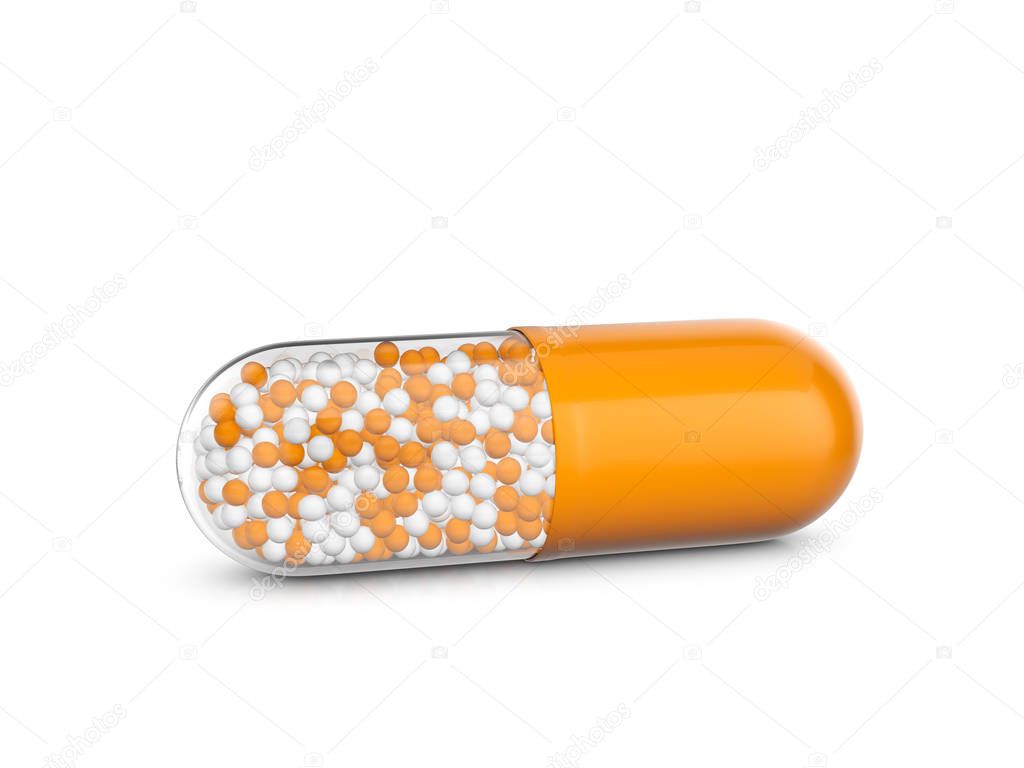Pastilla cápsula sobre fondo blanco. ilustración 3d. 2023