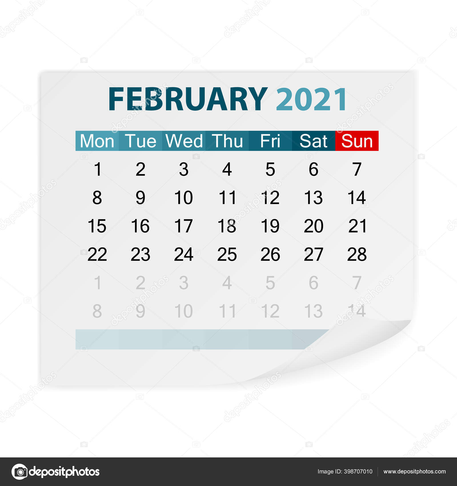 Calendar February 2021 White Background Vector Illustration Stock ...