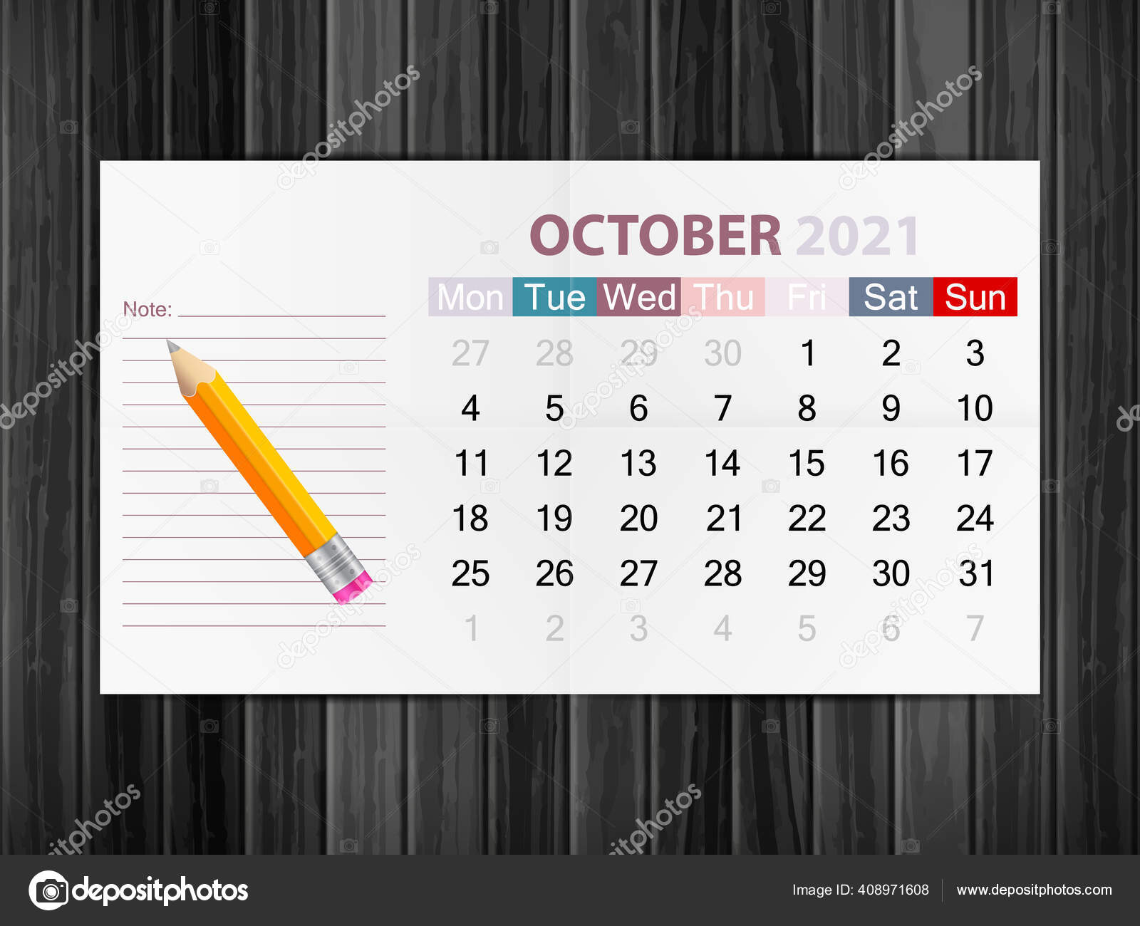 Calendar October 2021 Wood Background Vector Illustration Stock Vector ...