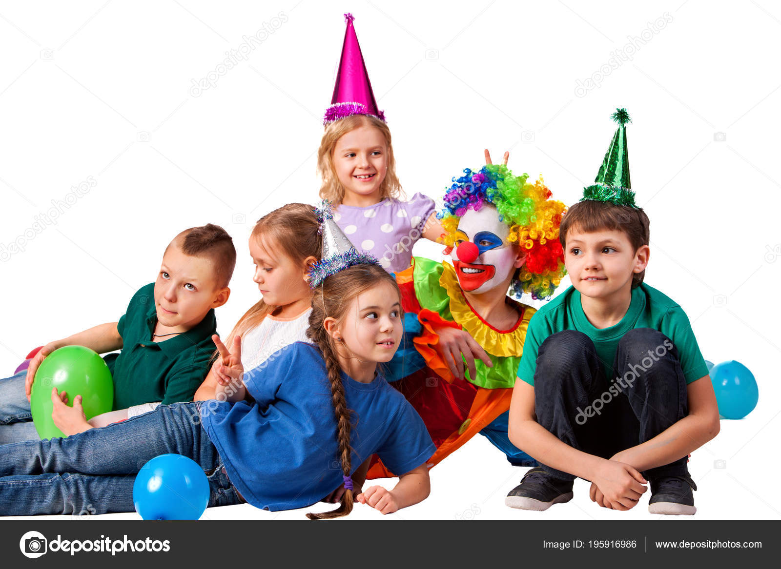 Birthday child clown playing with children. Kid cakes celebratory ...