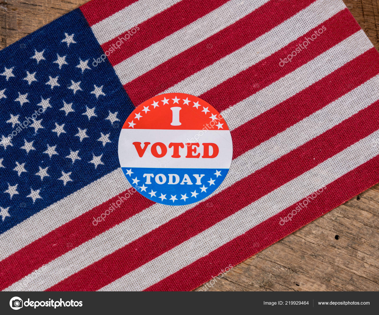 I Voted Today paper sticker on US Flag and rural wooden table Stock ...
