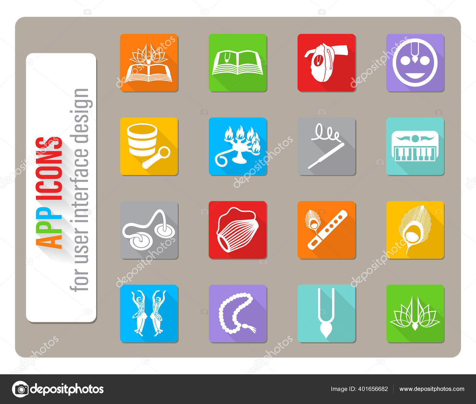 Hare Krishna Icons Set Flat Design Long Shadow Stock Vector Image by ...