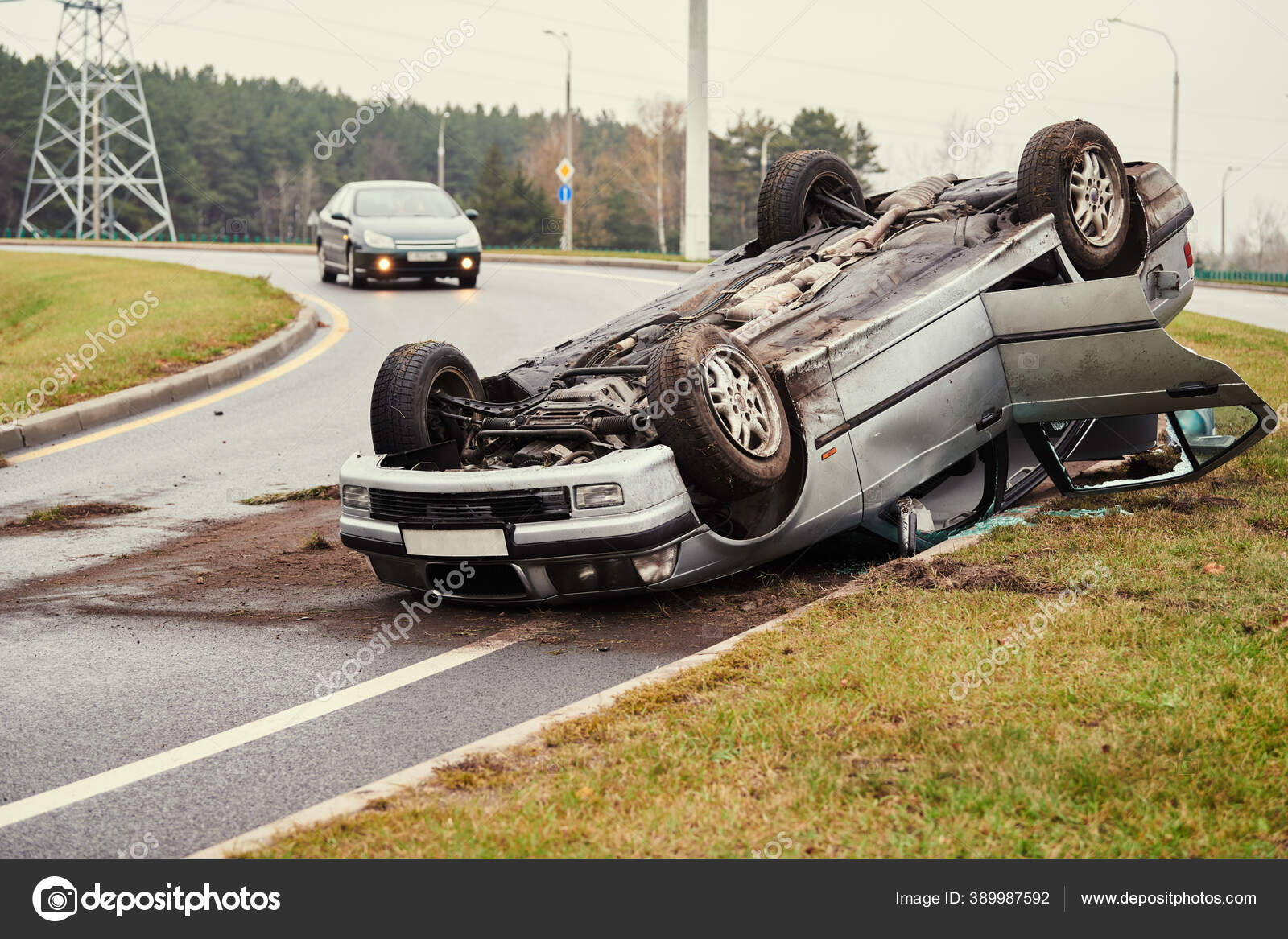 Car crash accident on street. damaged automobiles Stock Photo by ...