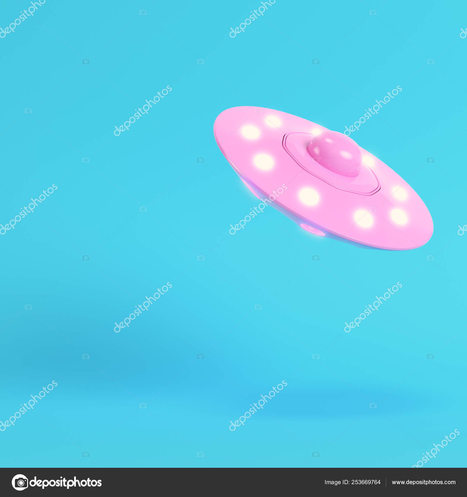 Pink ufo or alien spaceship on bright blue background in pastel Stock ...