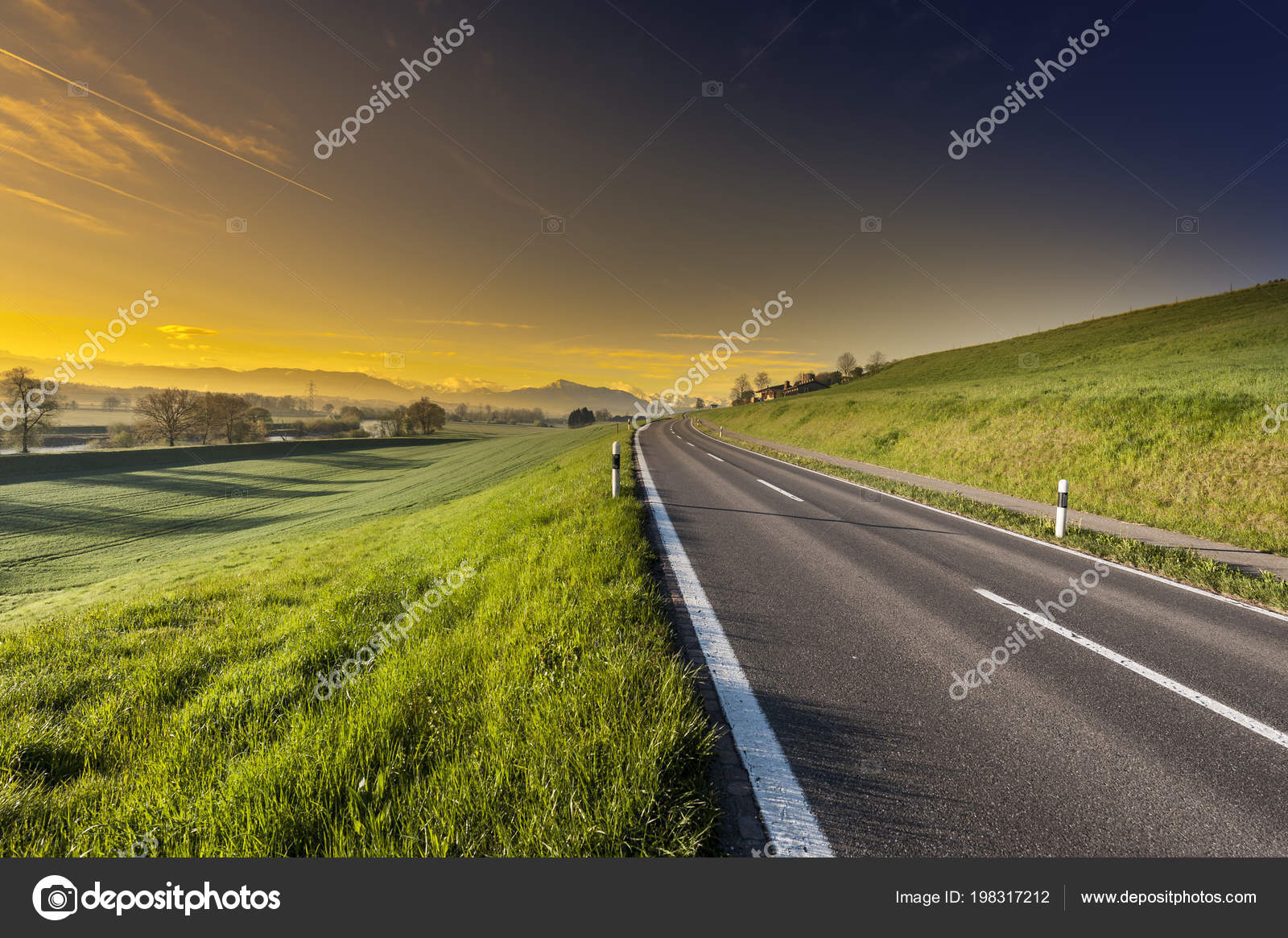 Asphalt Road Dike Pasture Background Alps Switzerland Sunset Swiss ...