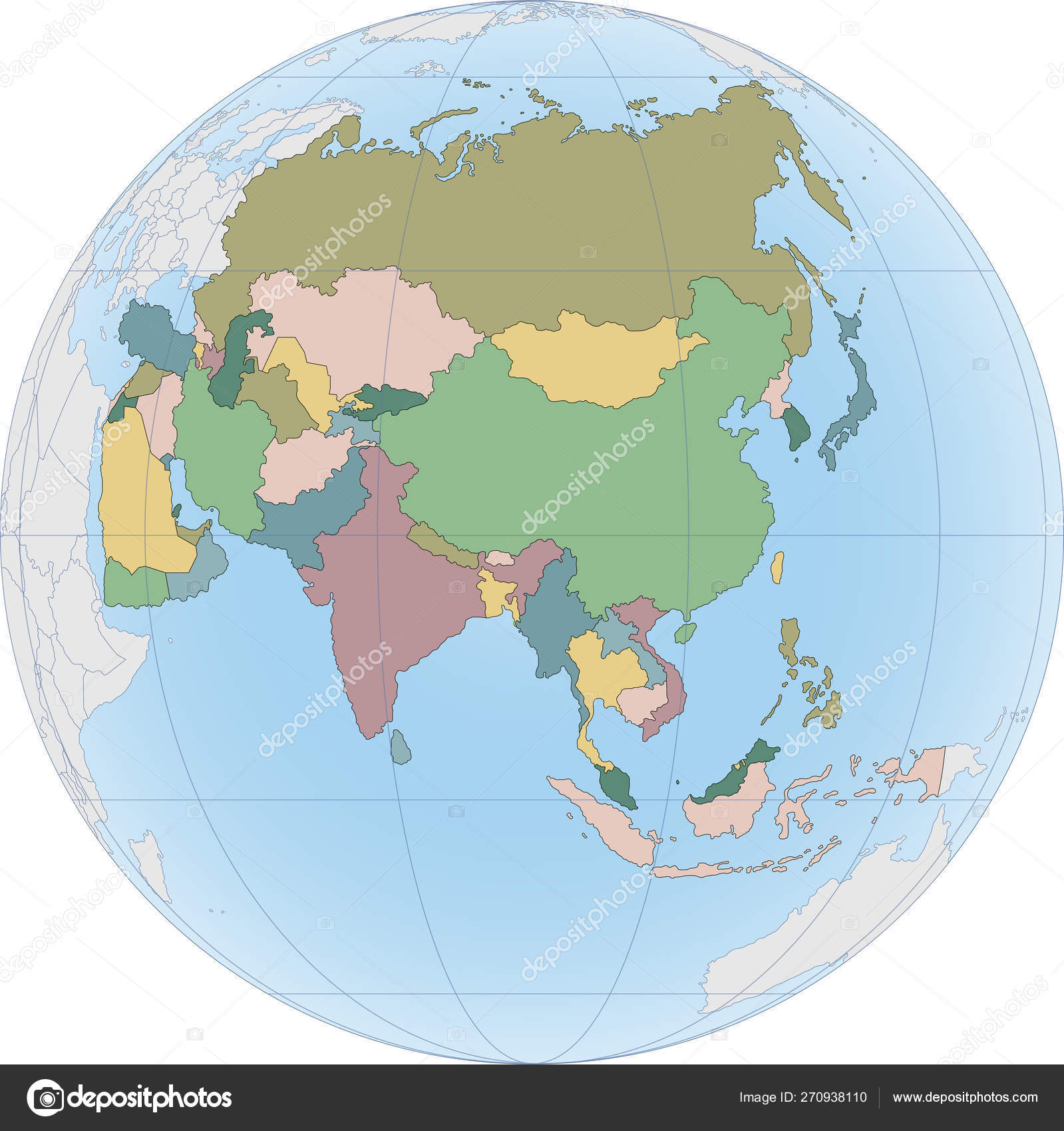 Asia continent is divided by country on the Globe Stock Vector by ...