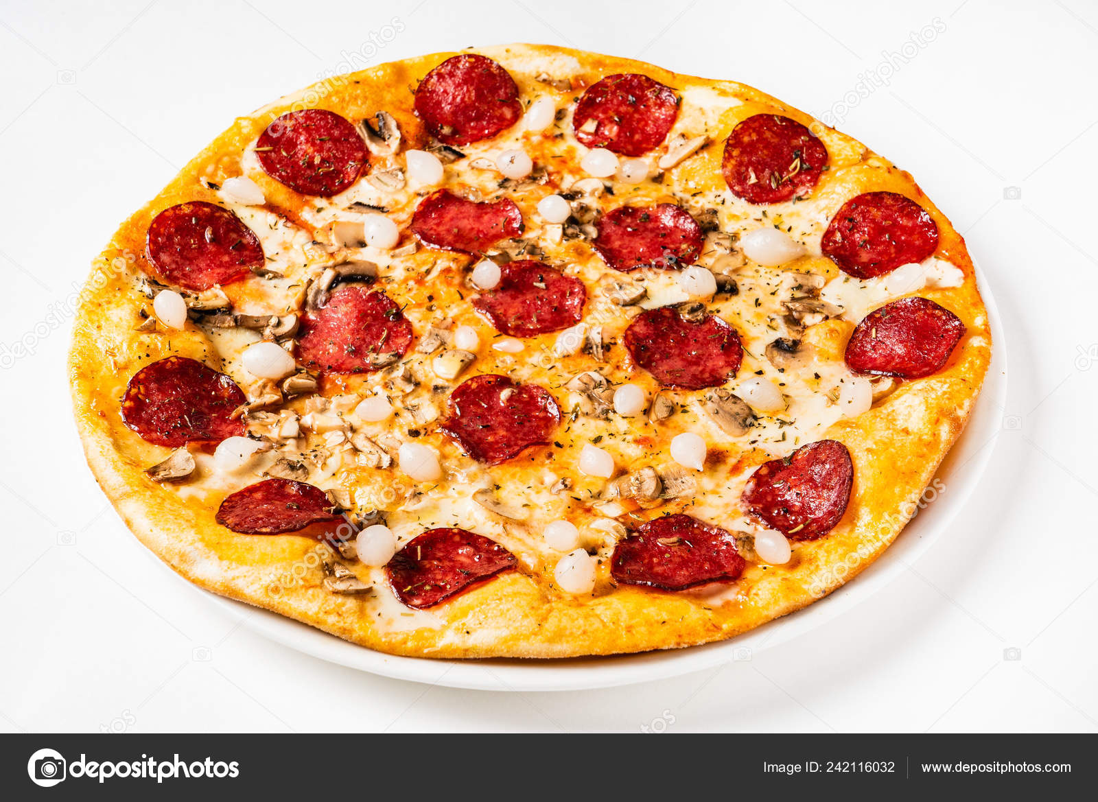 Pepperoni Pizza Mozzarella Cheese Salami Tomatoes Pepper Stock Photo by ...