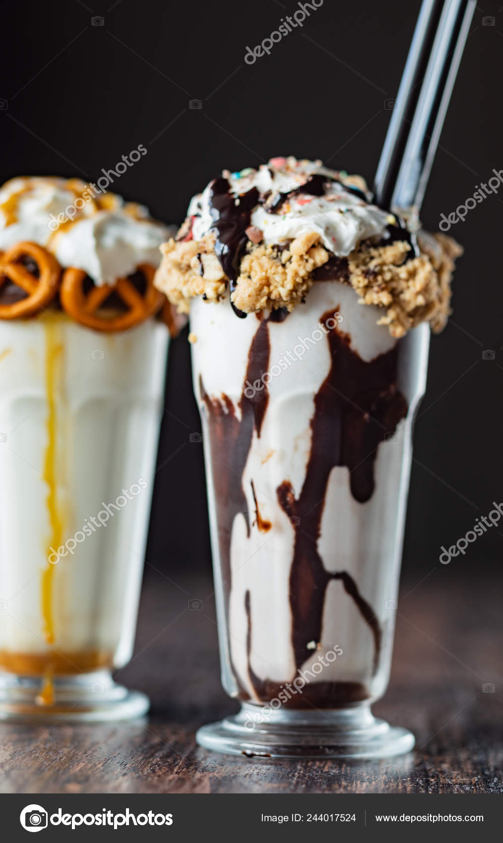 Crazy Milkshakes Chocolate Caramel Whipped Cream Stock Photo by ...