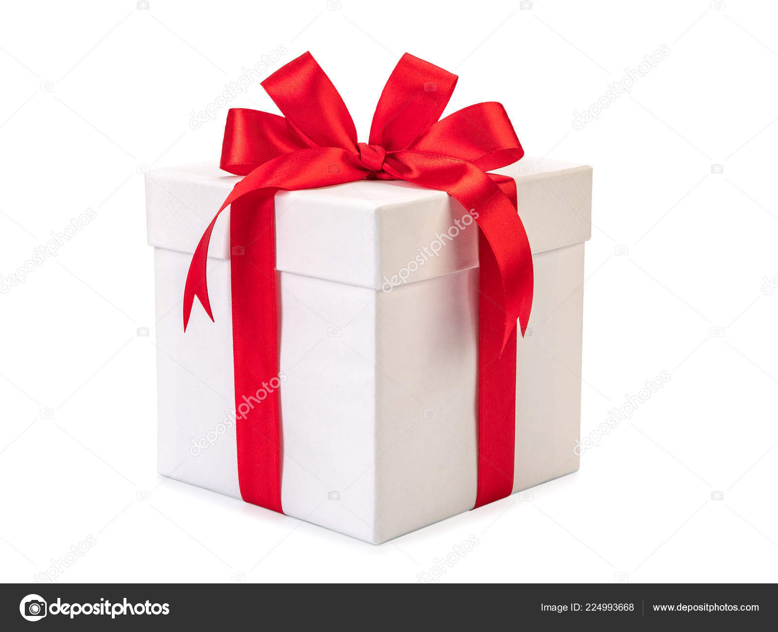 White Gift Box Red Bow Isolated White Background Stock Photo by ...