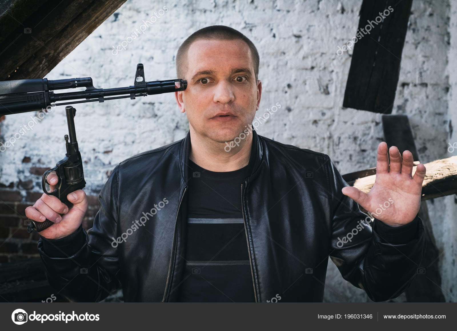 Man Handgun Raised His Arms Arrested Criminal — Stock Photo © spaxiax ...