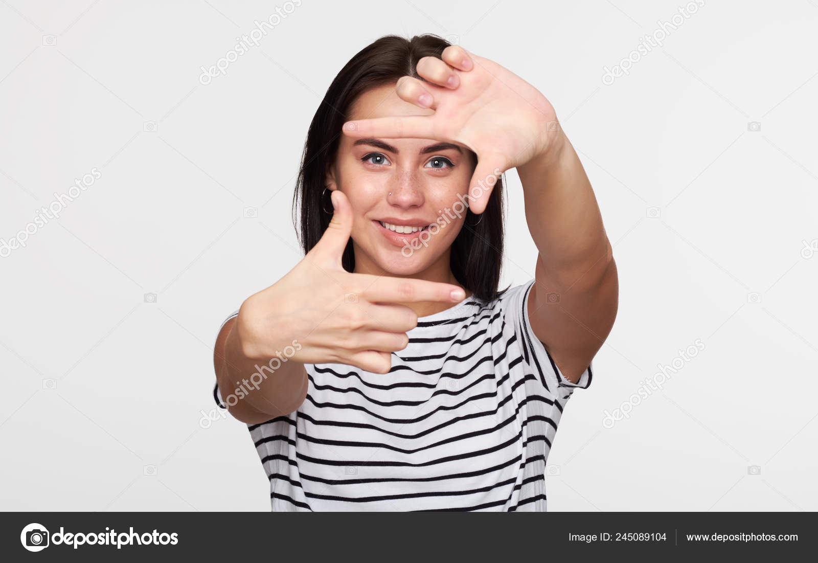 Pretty Girl Making Frame Hands Taking Picture Imaginary Camera Isolated ...
