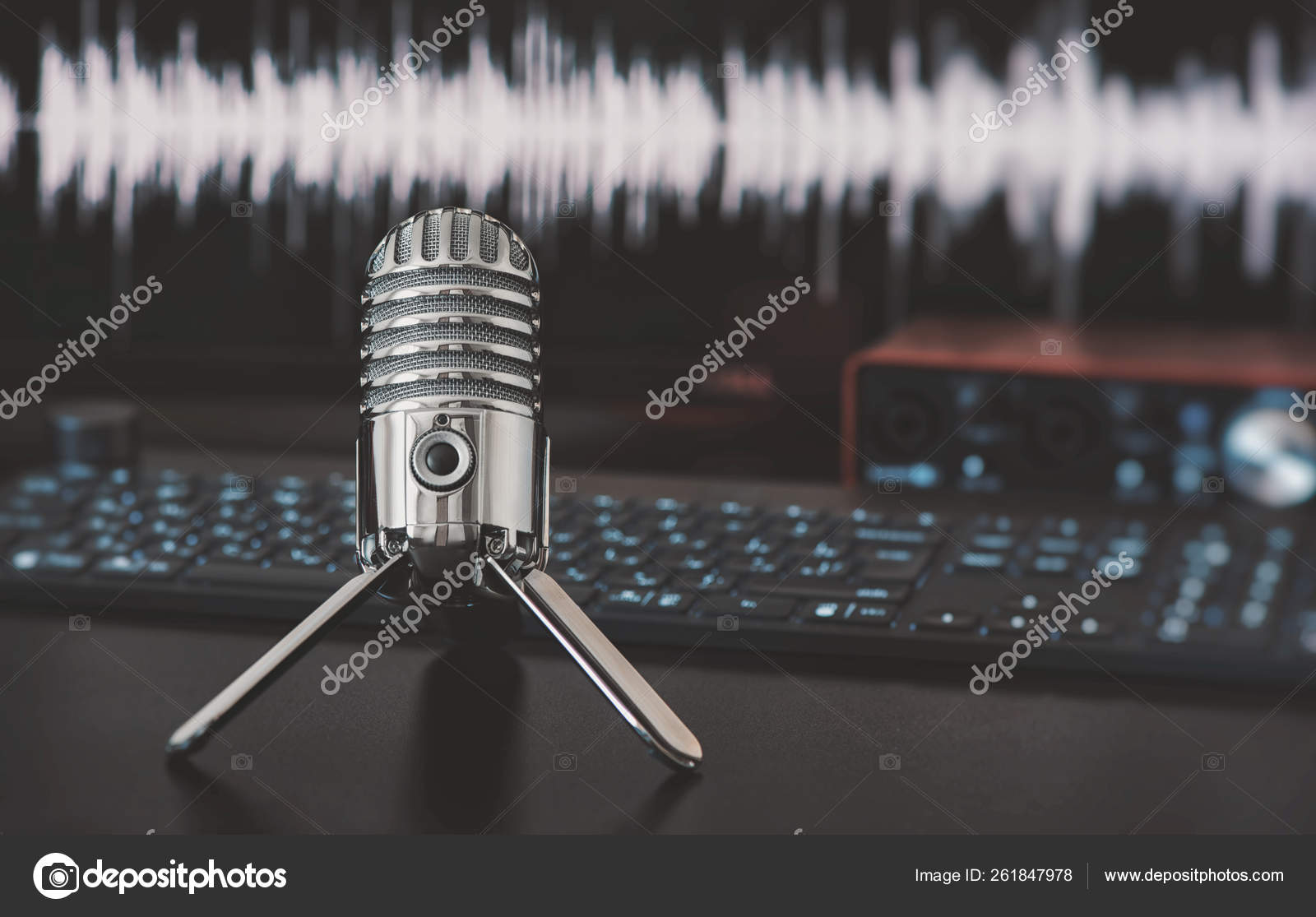 Microphone on a table. Home audio recording concept Stock Photo by ...