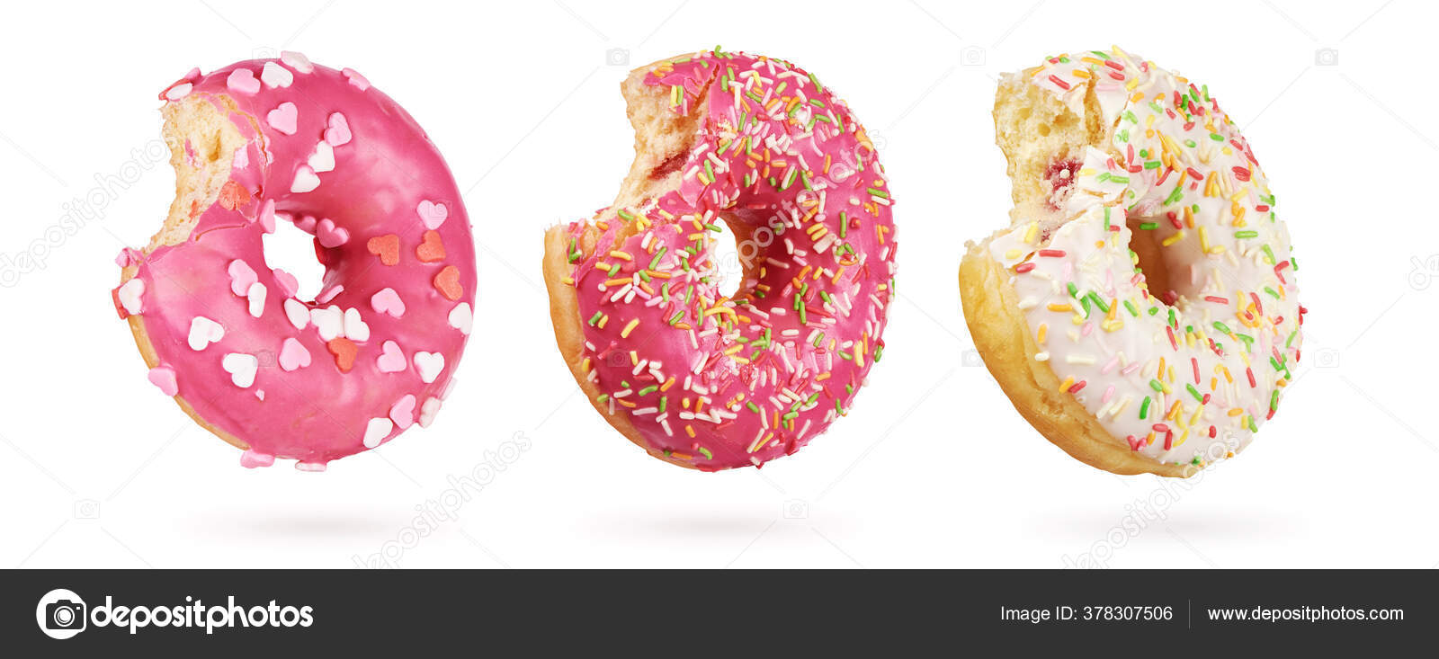 Bitten Donuts Set Isolated White Background Clipping Path Stock Photo ...