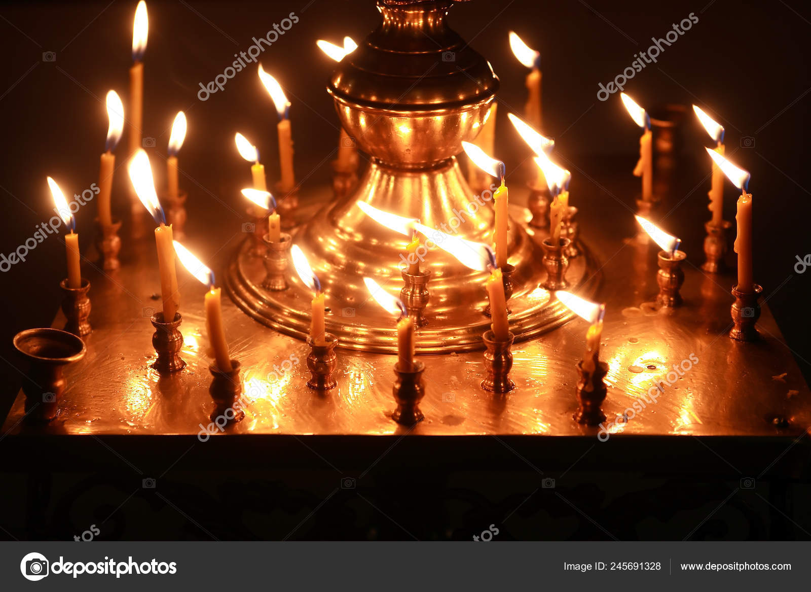 Christianity Church Interior Set Lighting Candles Dark Background Stock ...