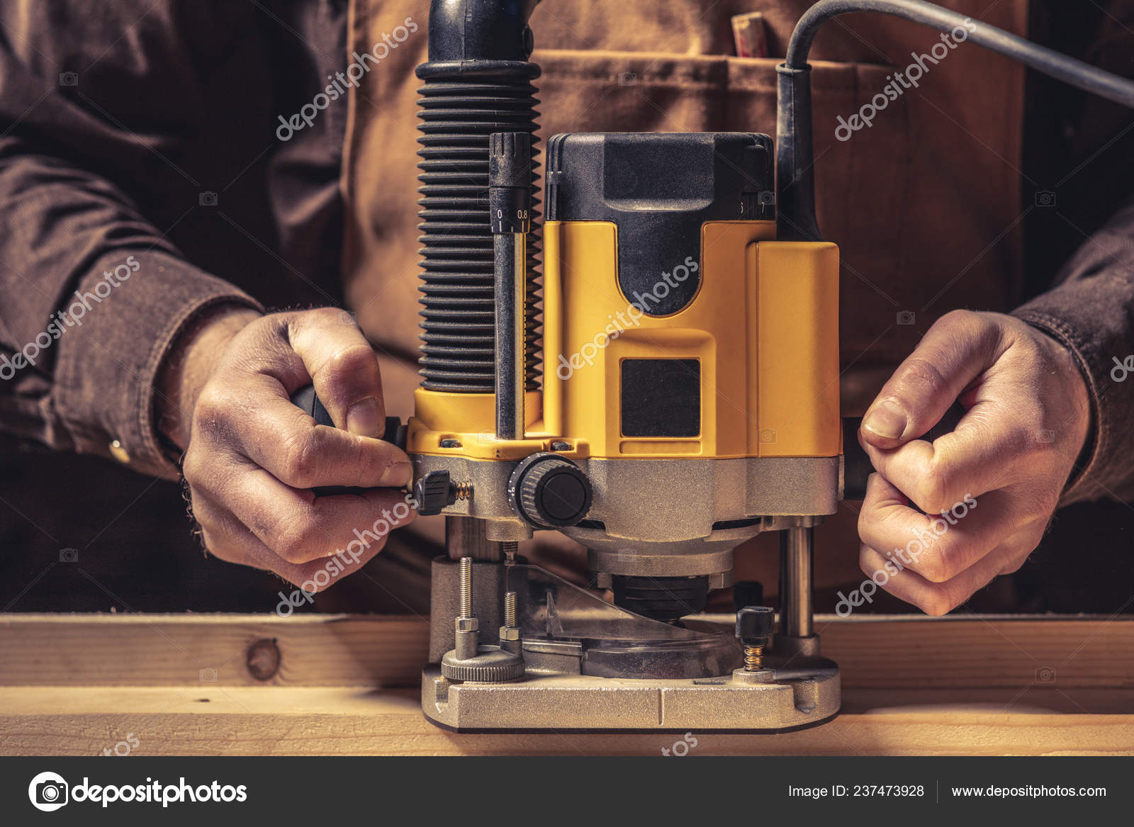 Caucasian Carpenter Work His Workshop Detail Router — Stock Photo ...