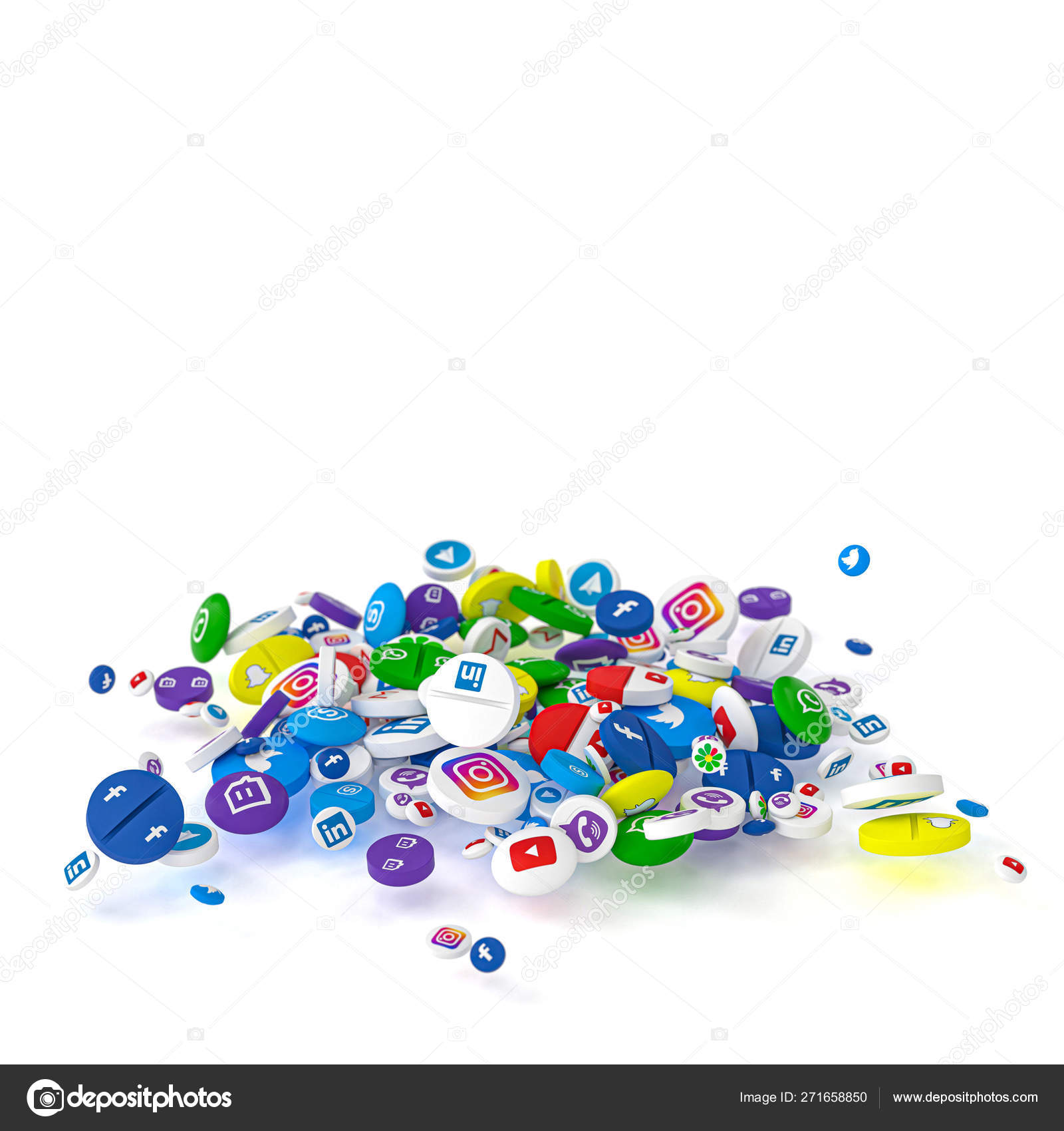 Pills of various types and sizes bearing the logo of the most fa ...