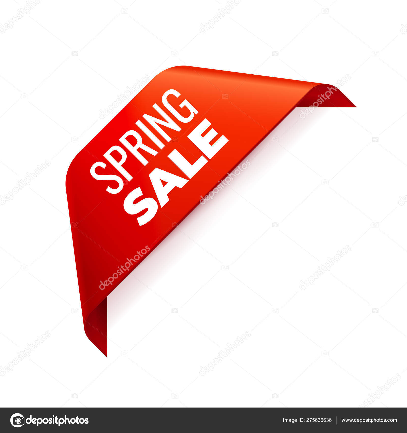 Red Vector Banner Ribbon on white background, corner ribbon, spring ...