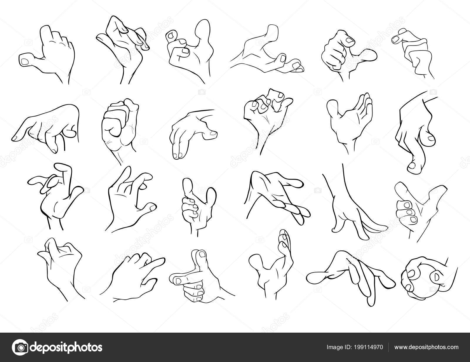 Set Cartoon Hands Different Gestures One Line Drawing Stock Vector by ...