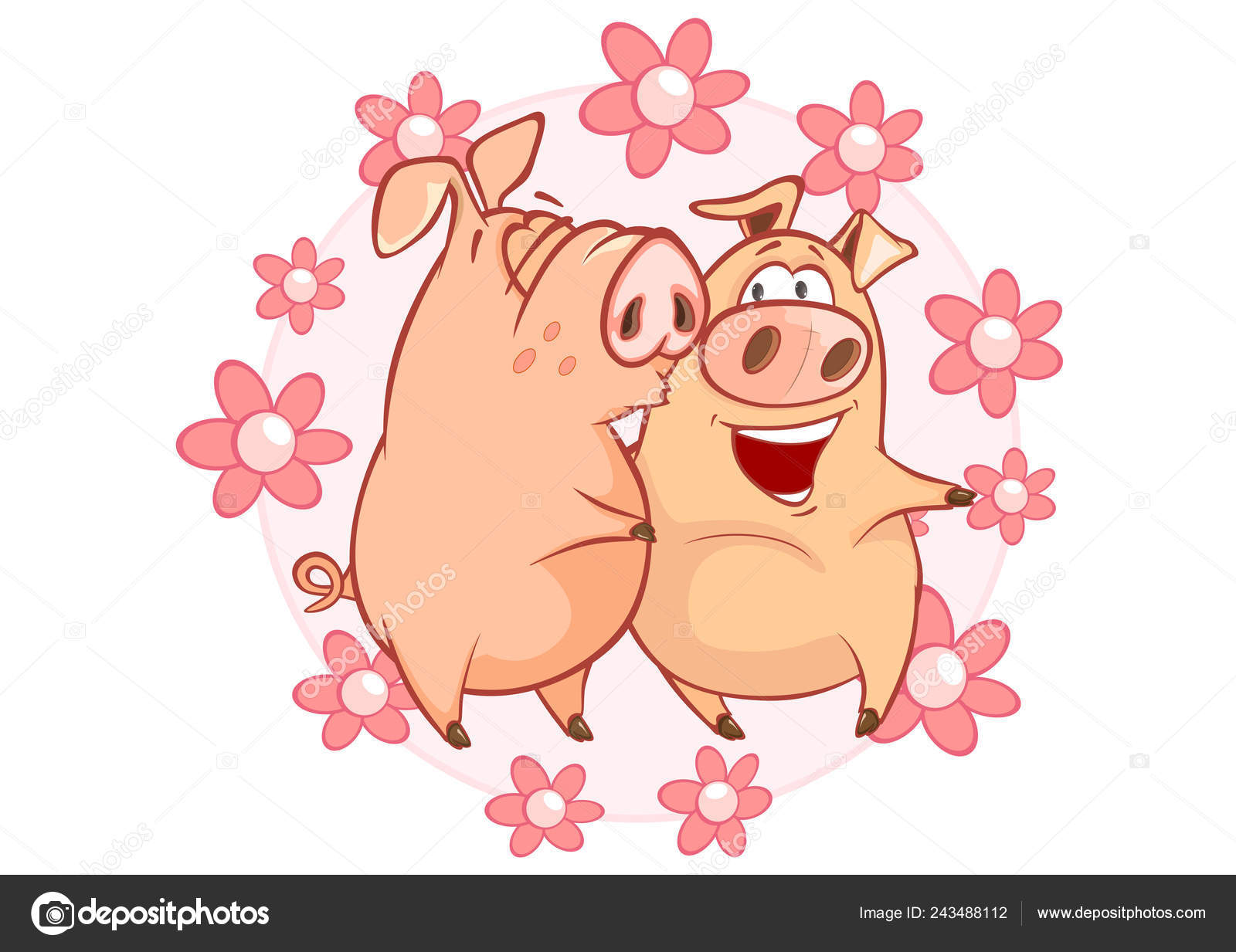 Vector Illustration Cute Pigs Flowers Cartoon Stock Vector by ©liusaart ...