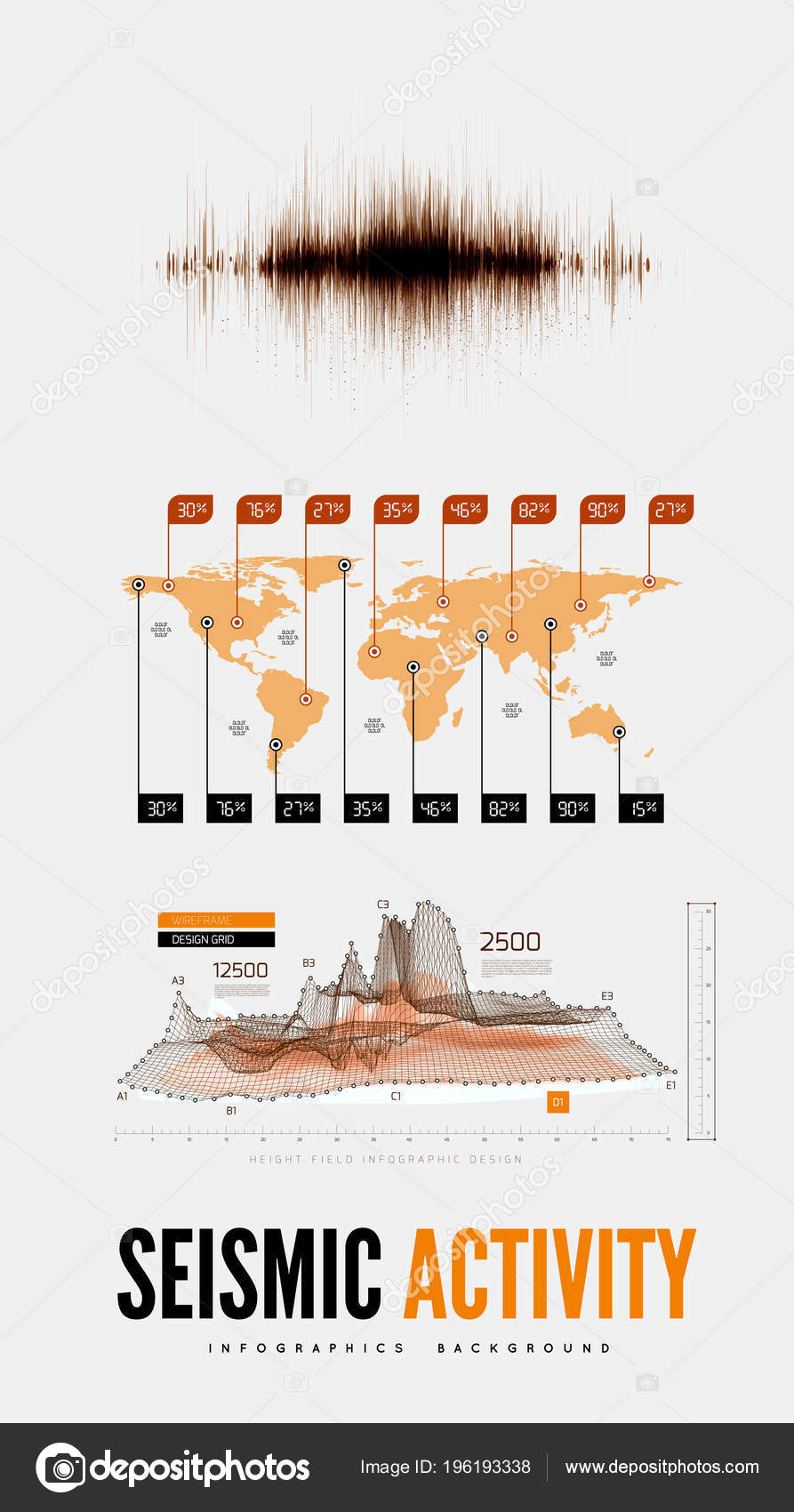 Seismic Activity Infographics Vector Illustration Sound Waves Graphs ...