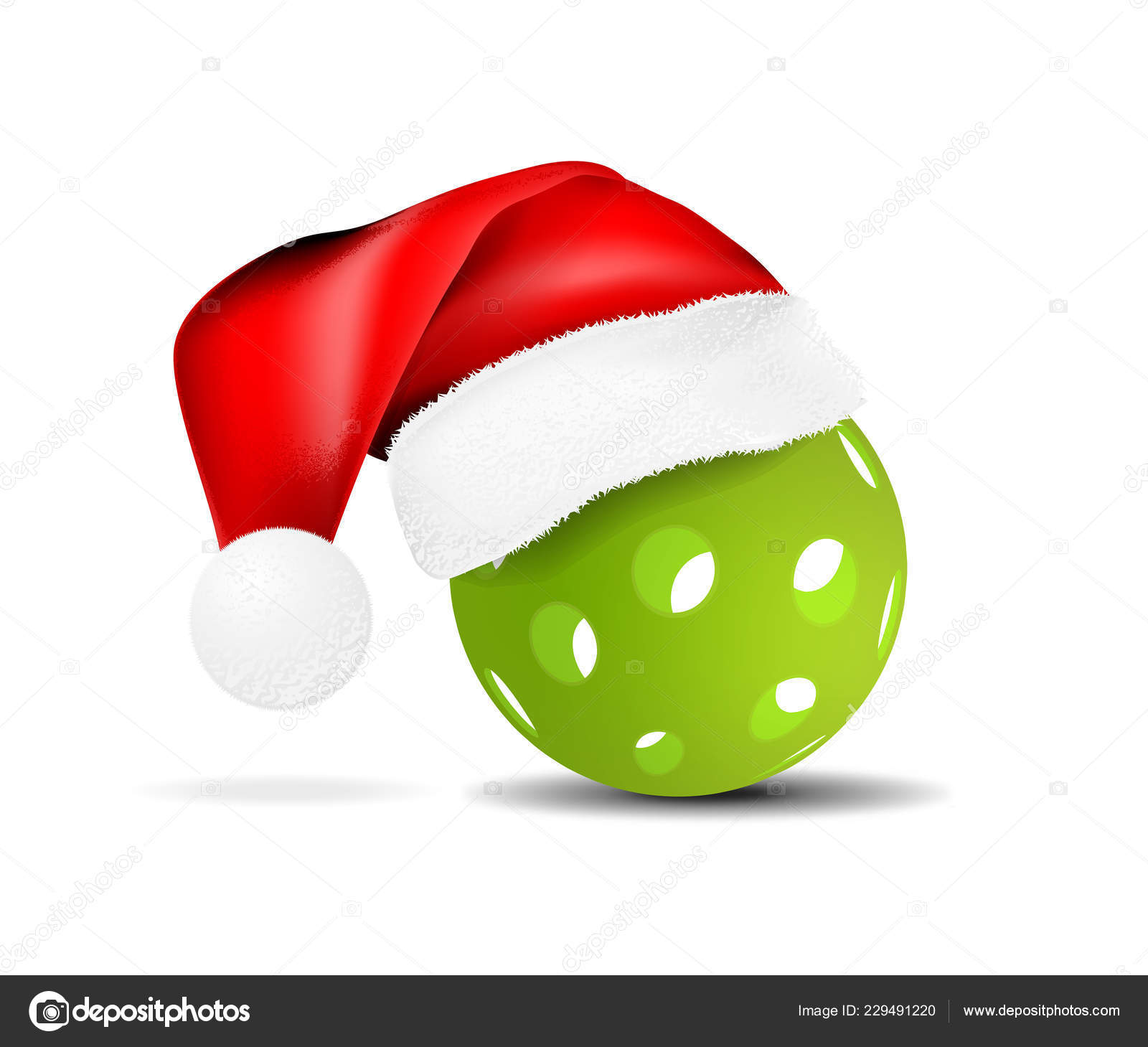 Green Pickleball Vector Illustration Santa Hat Isolated White ...