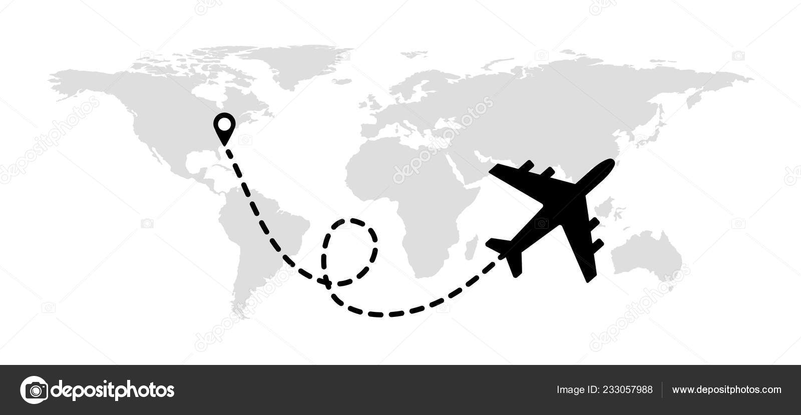 Flying Plane Background World Map Path Departure Point Vector ...