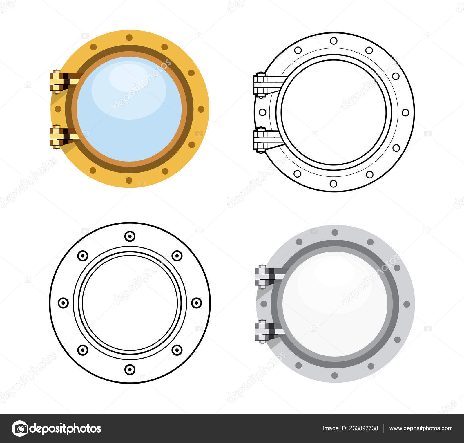 Porthole in flat style. Vector set illustration isolated on white Stock ...