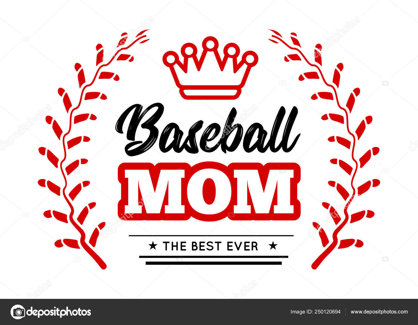 Baseball mom emblem with baseball wreath-style lacing and a king crown ...