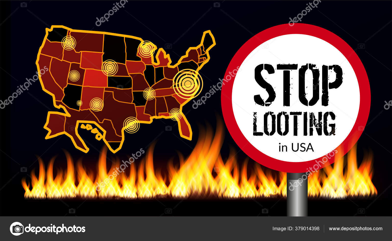 Stop Looting Sign America Map Background Places Protests Vector ...