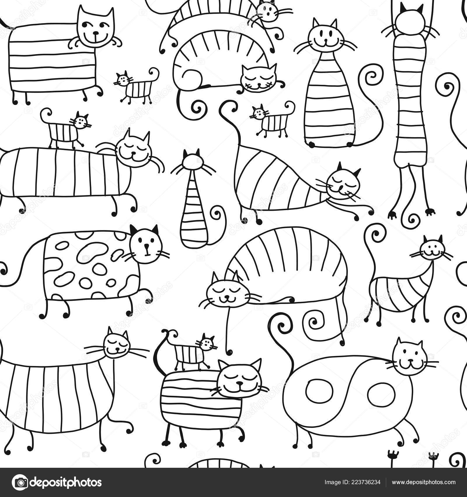 Cute striped cats family, seamless pattern for your design Stock Vector ...