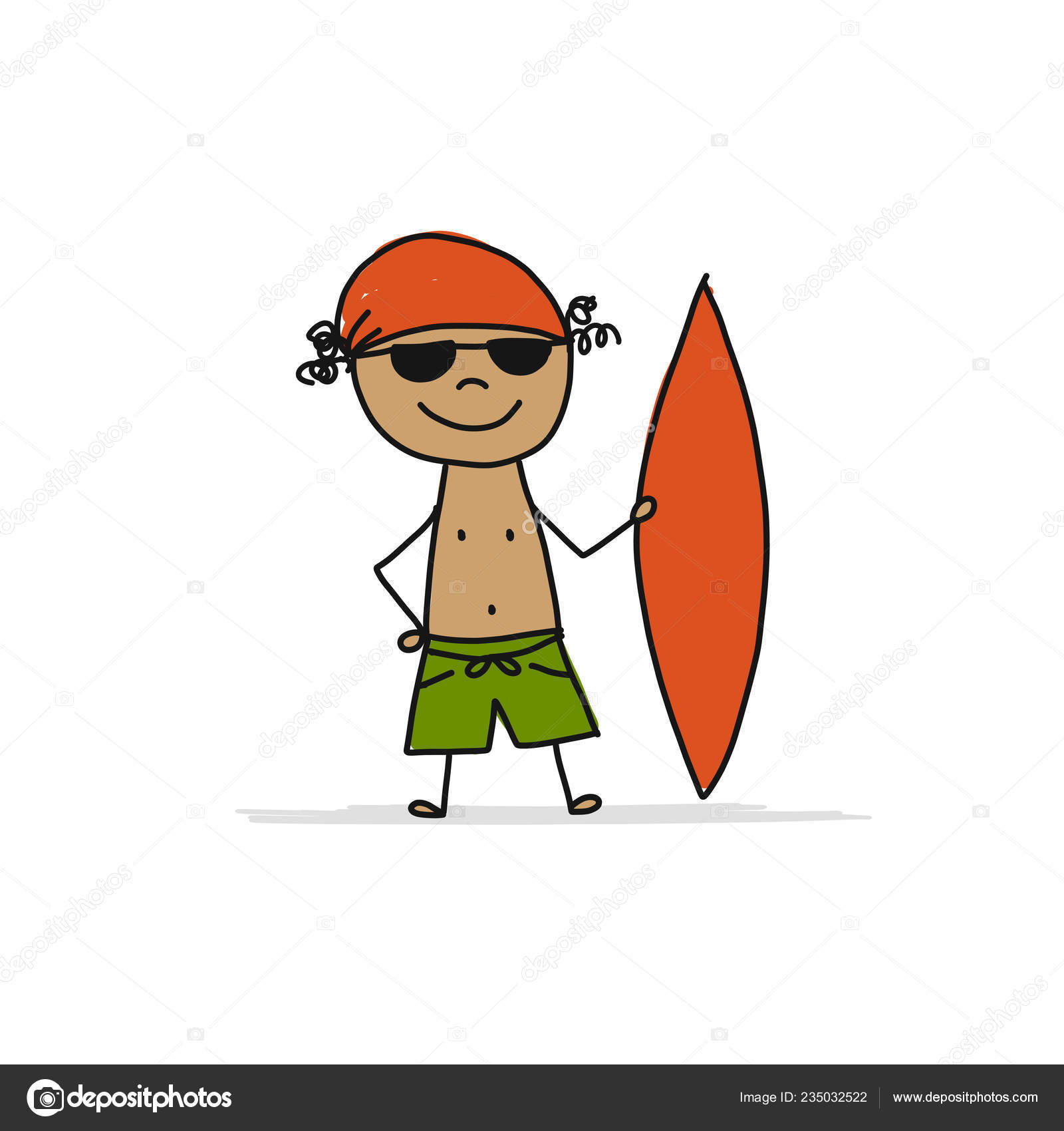 Surfer Surfboard Sketch Your Design Vector Illustration Stock Vector