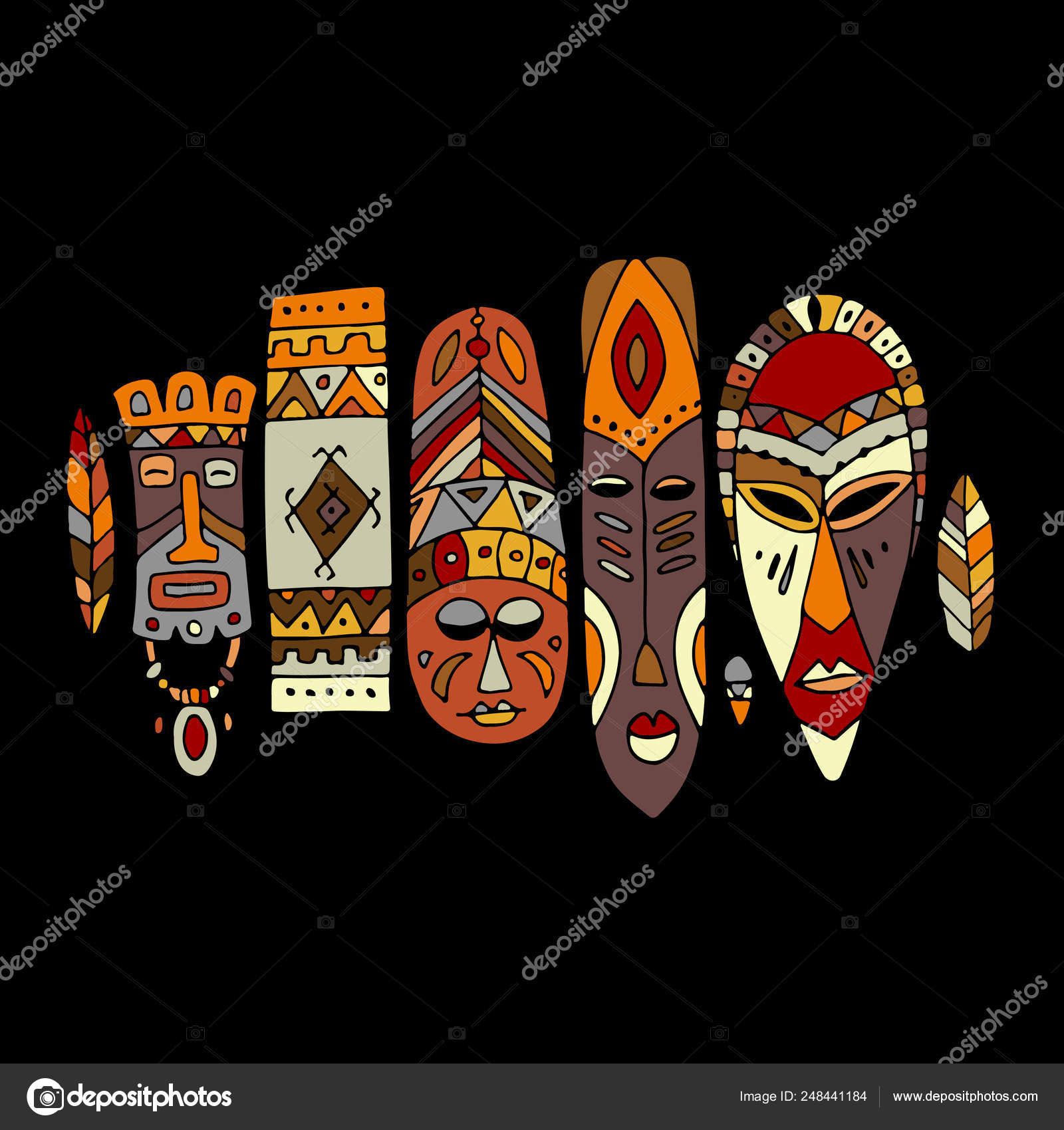 Tribal mask ethnic set, sketch for your design Stock Vector by ...