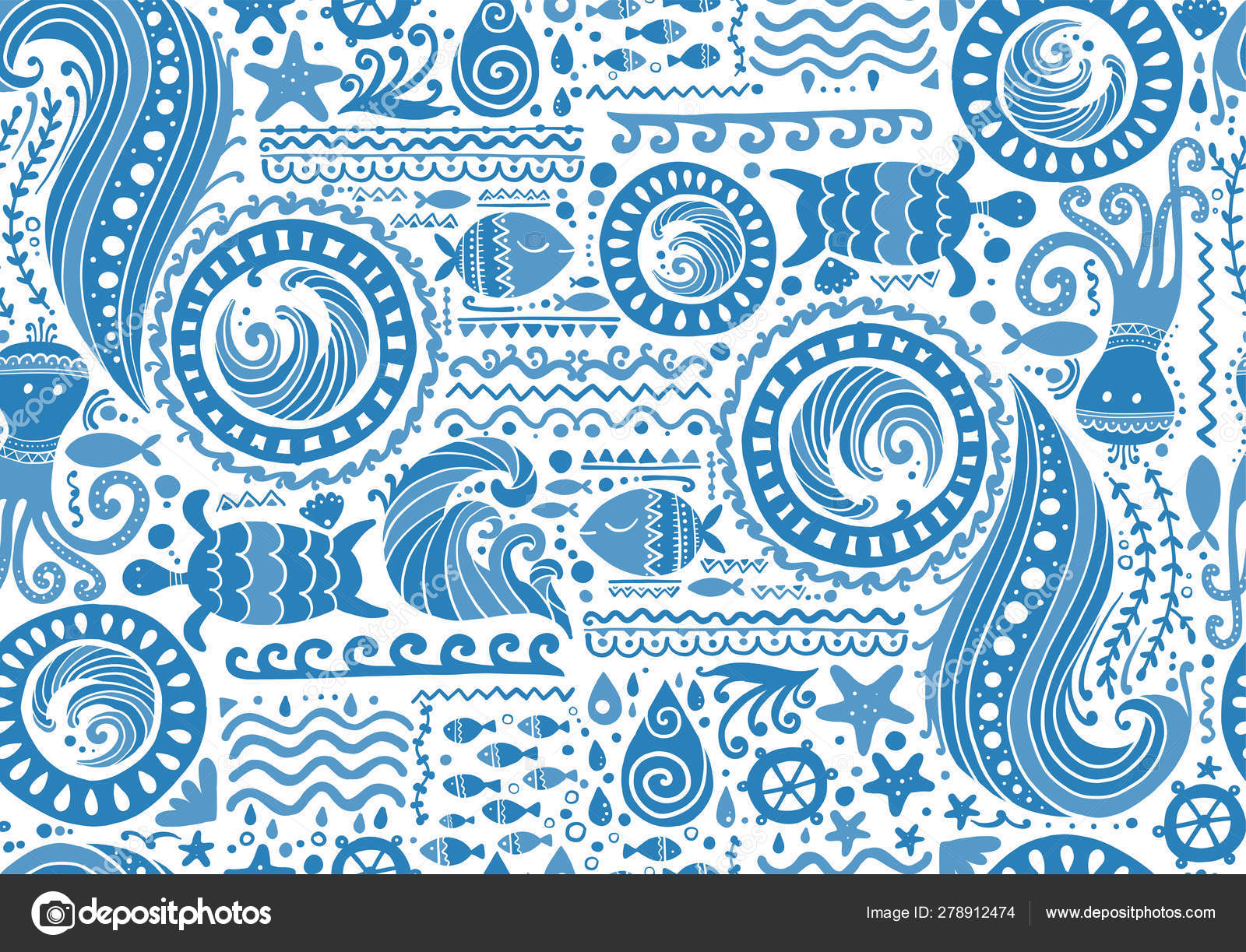 Polynesian style marine background, tribal seamless pattern for your ...