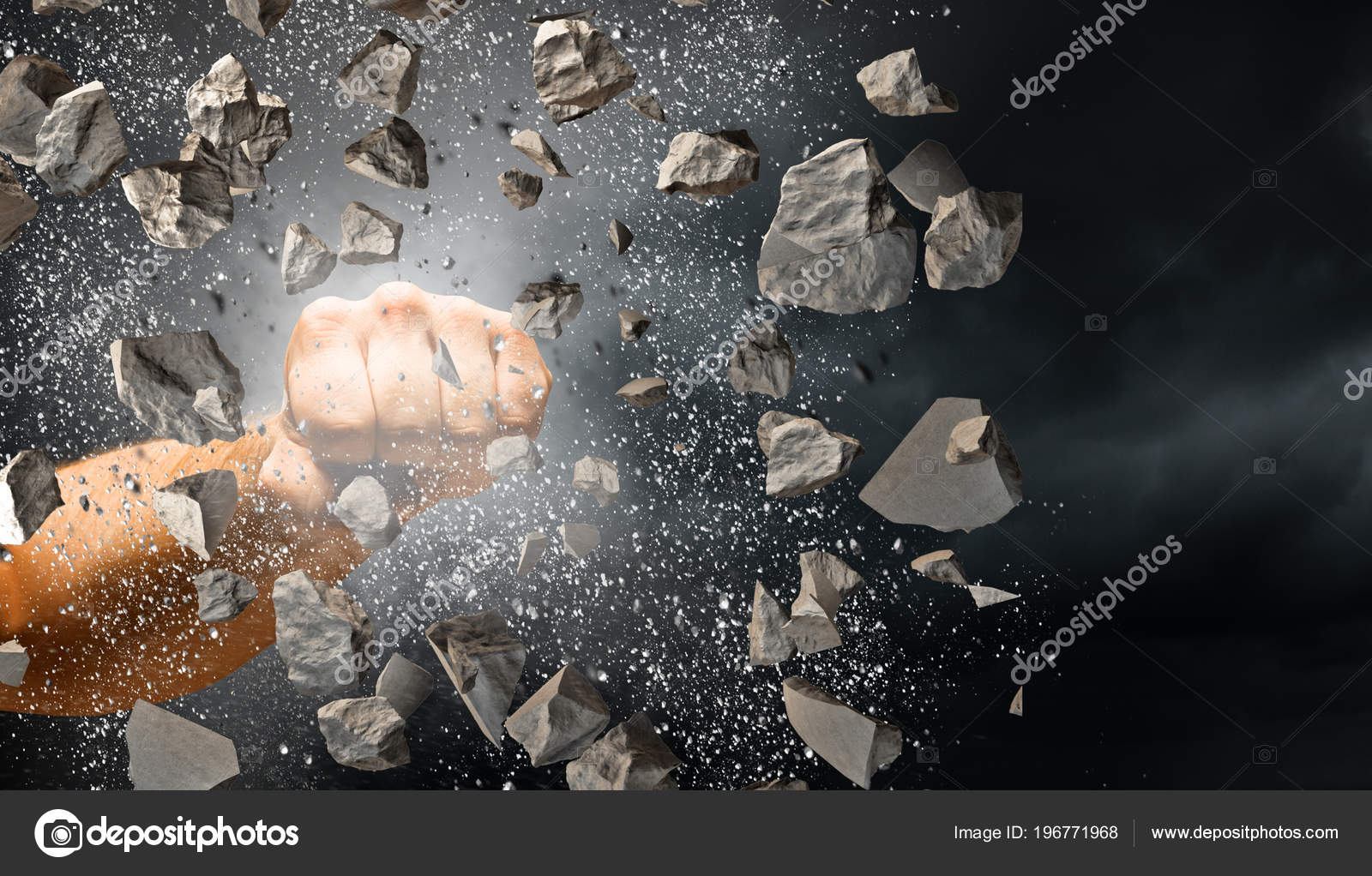 Hand breaking through the wall. Mixed media Stock Photo by ...