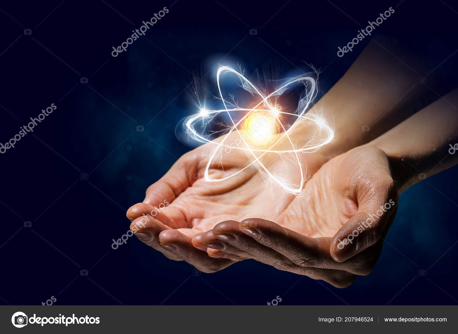Human Hand Atom Molecule Science Concept Rendering — Stock Photo ...