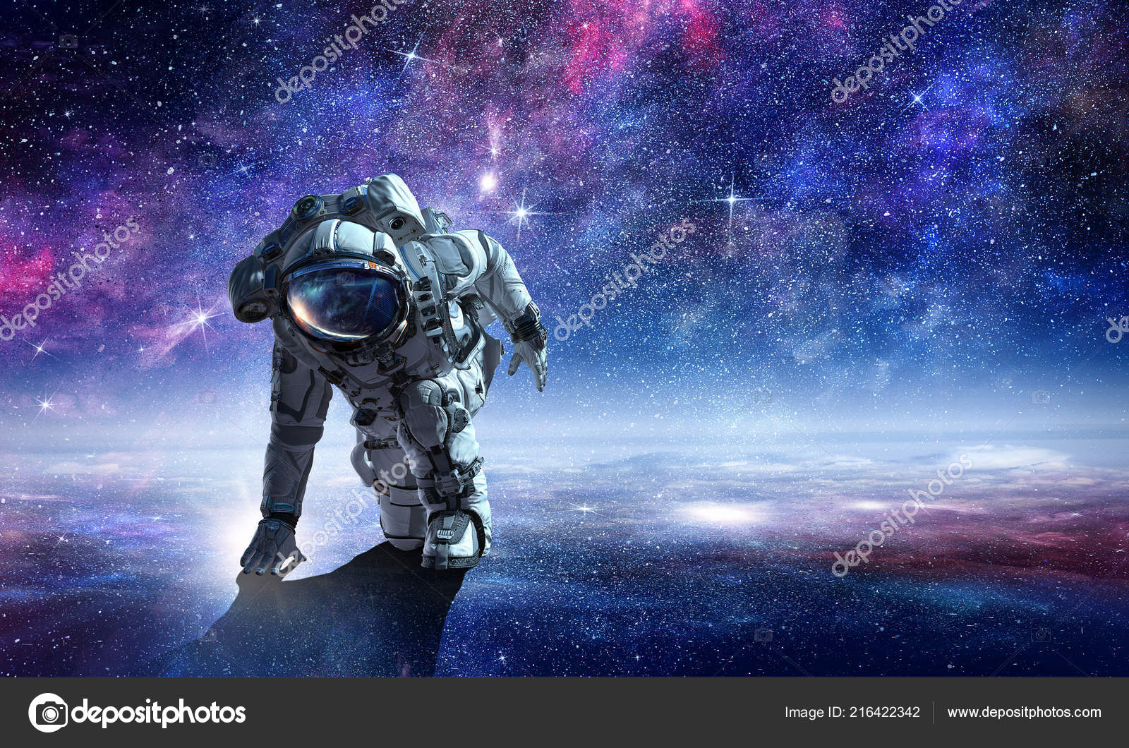 Astronaut starting to run. Mixed media — Stock Photo © SergeyNivens ...